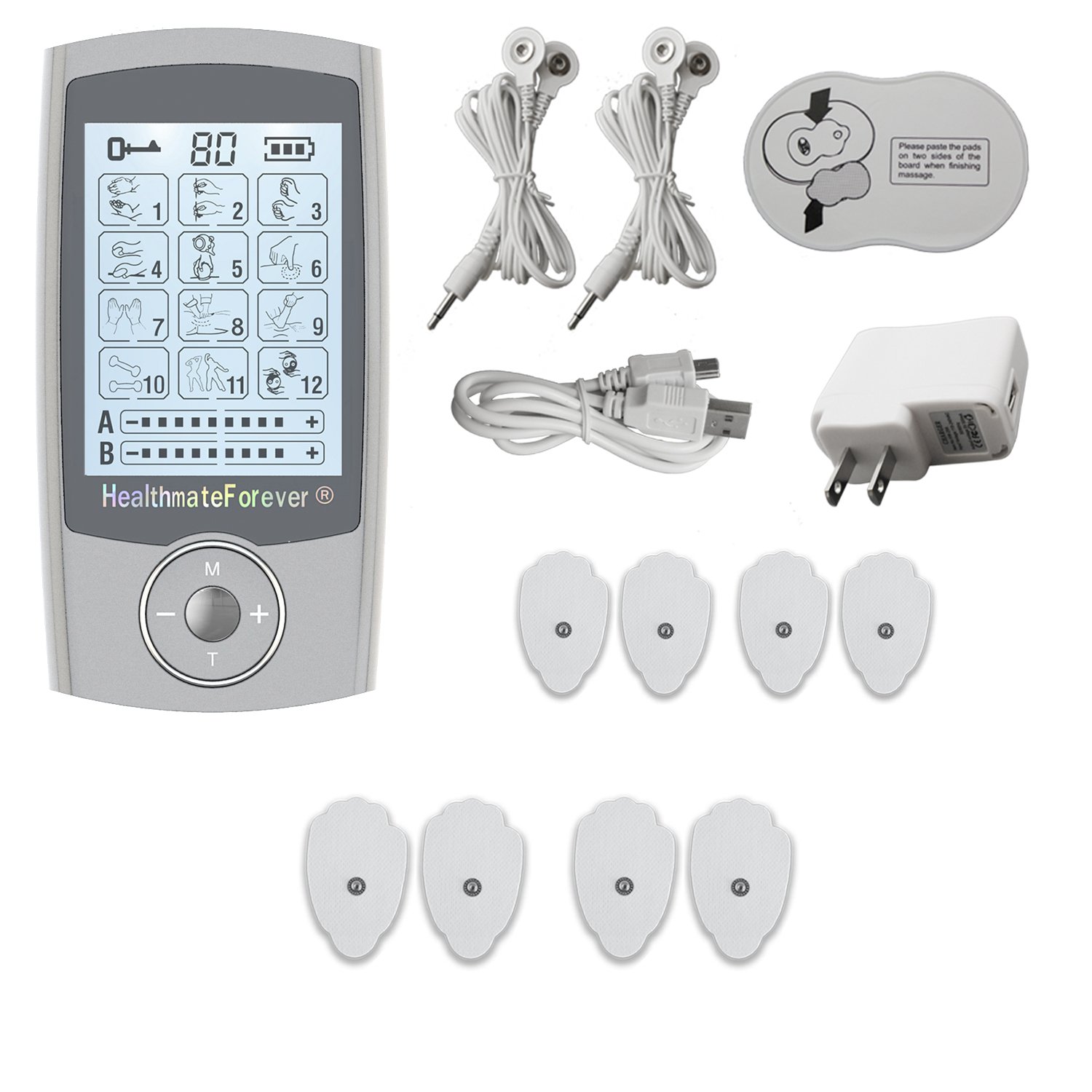 PRO12AB HealthmateForever TENS Unit Electrical Muscle Stimulator Silver ...