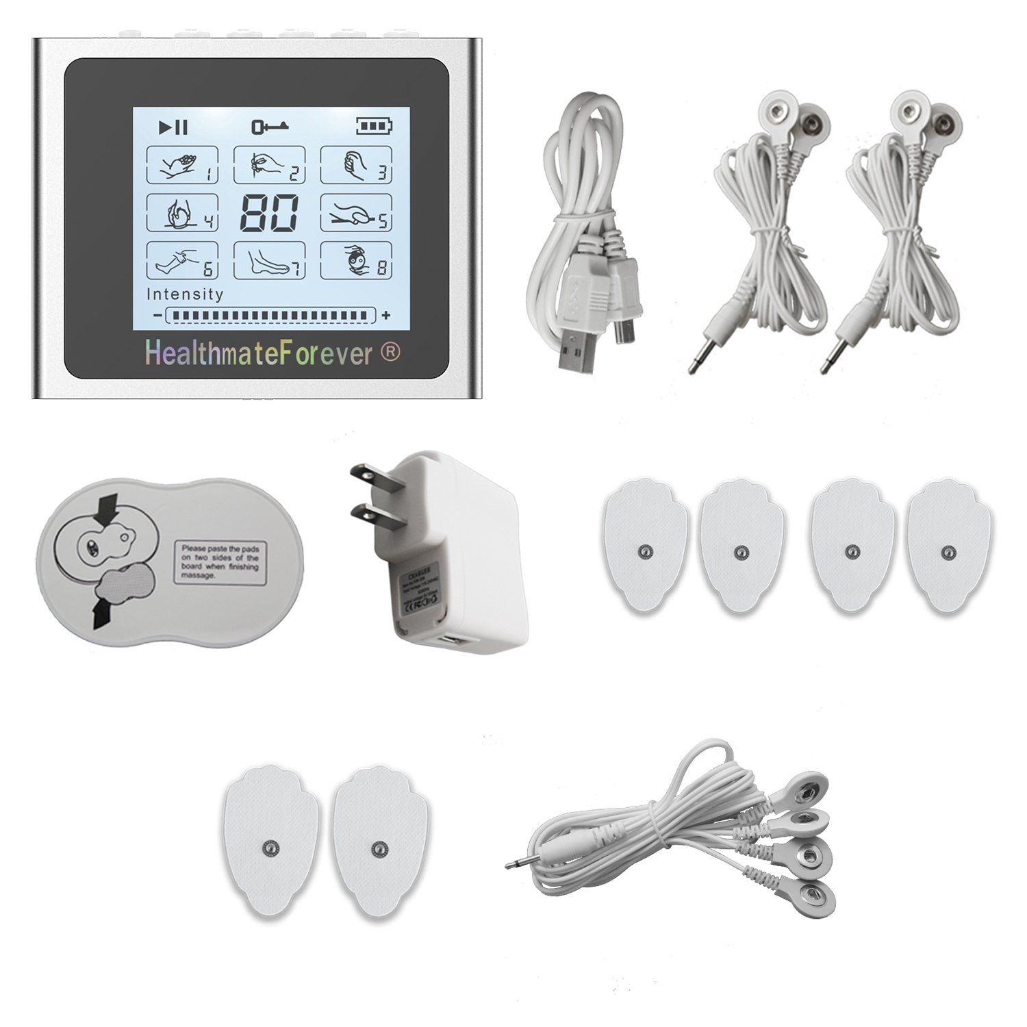 NTS8 HealthmateForever TENS Unit Electrical Muscle Stimulator Silver ...