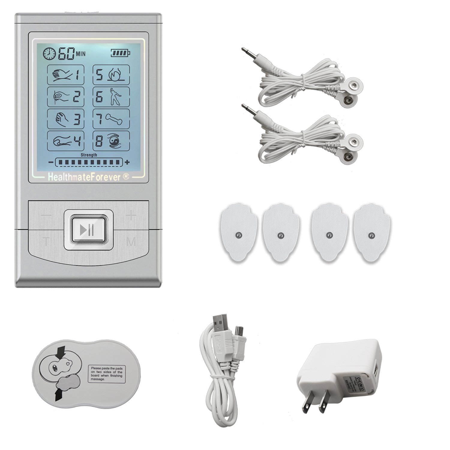 NK8GL HealthmateForever TENS Unit Electrical Muscle Stimulator Silver