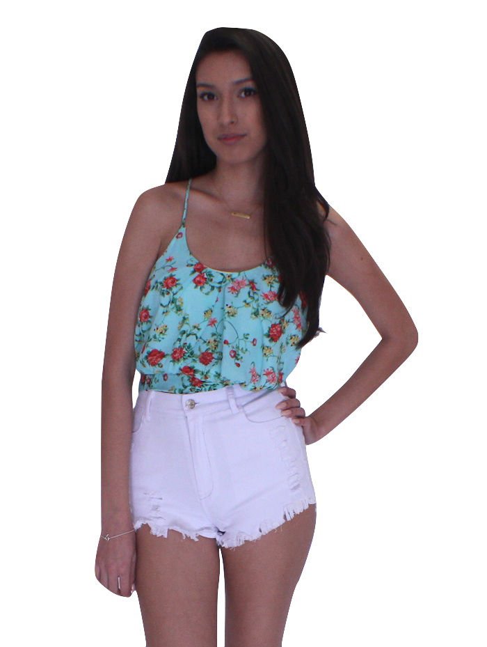 Floral Print Tie Back Crop Top 100 Polyester Mint Nylanor Casual