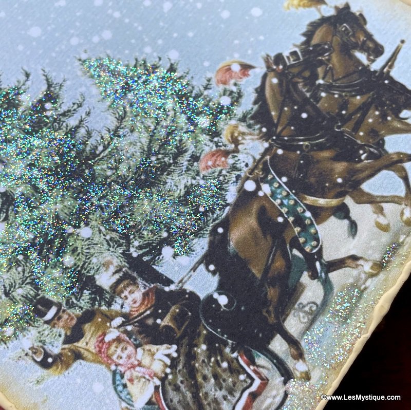 Victorian Christmas Eve Art Horse Drawn Sleigh Ride Wood and Glitter ...