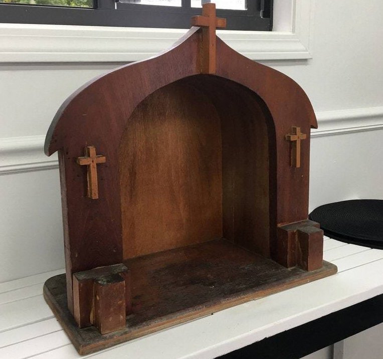 Antique Shrine Wooden Chapel Tabletop Altar Catholic Niche Vintage ...