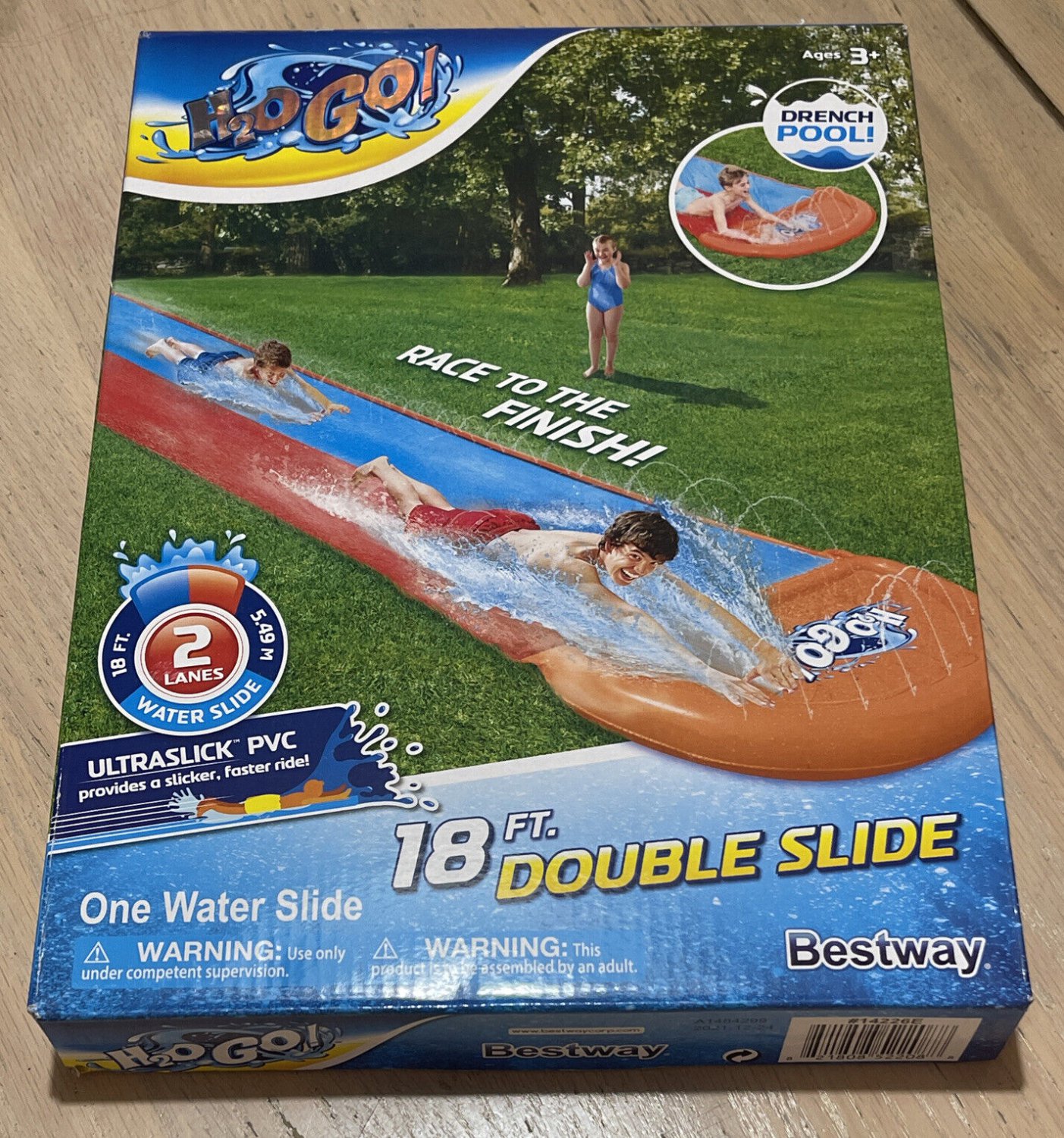 18' Ft Double 2 Lane Slip N Water Slide Drench Pool Ultraslick PVC ...