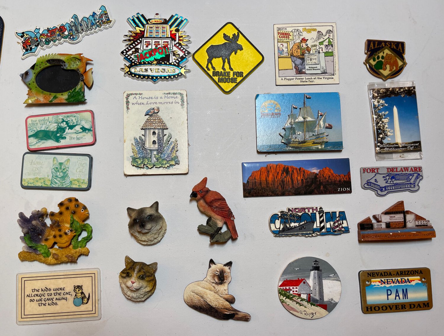 Lot of 23 Vintage Refrigerator Magnets State Places Cats Birds Animals ...