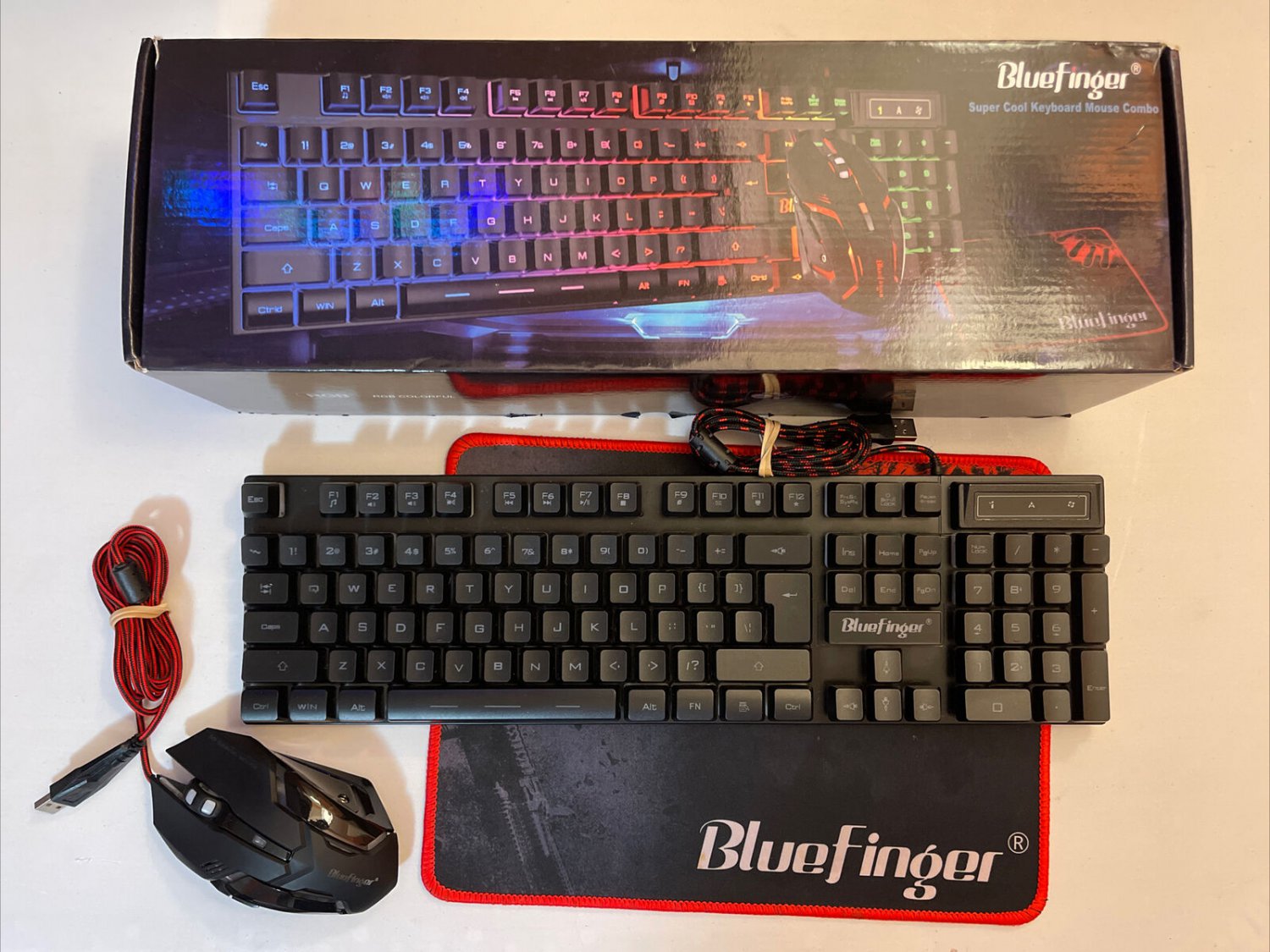 BlueFinger Super Cool RGB Backlit Gaming Keyboard Mouse Combo Set & Pad