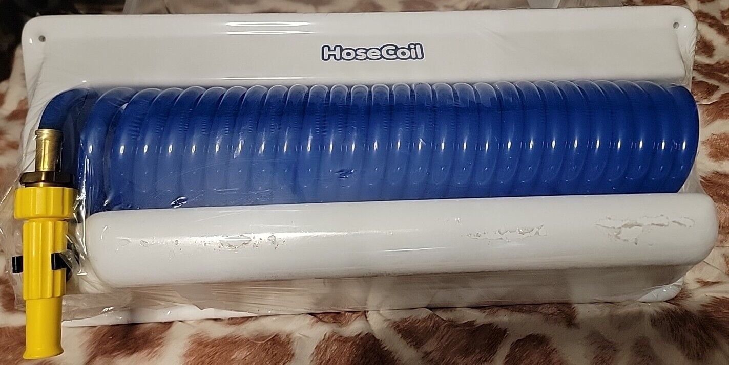 HoseCoil Horizontal Mount Enclosure + Feeder Hose 25' Foot Solid Blue