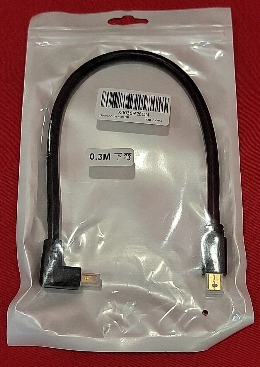 12" Mini DisplayPort 8K Cable 90 Degree Right Down Angle Male NEW 0.3m