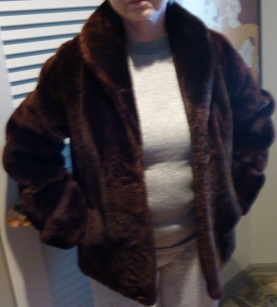 Fur Coat Mutton Jacket Excellent Cond Dark Brown Vintage SZ M-L