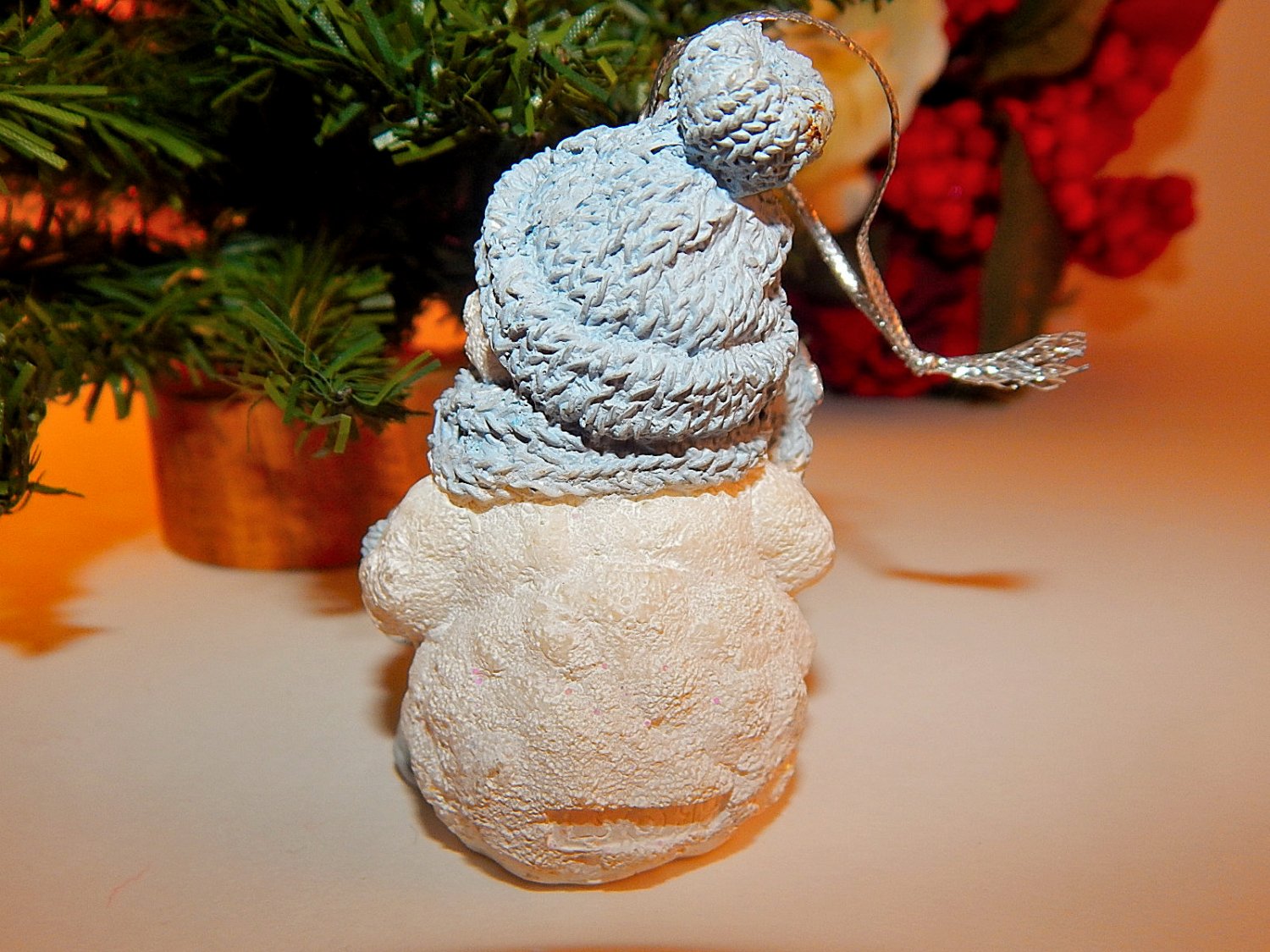 Snowman Christmas Tree Ornament Blue White and Silver Resin Figurine ...