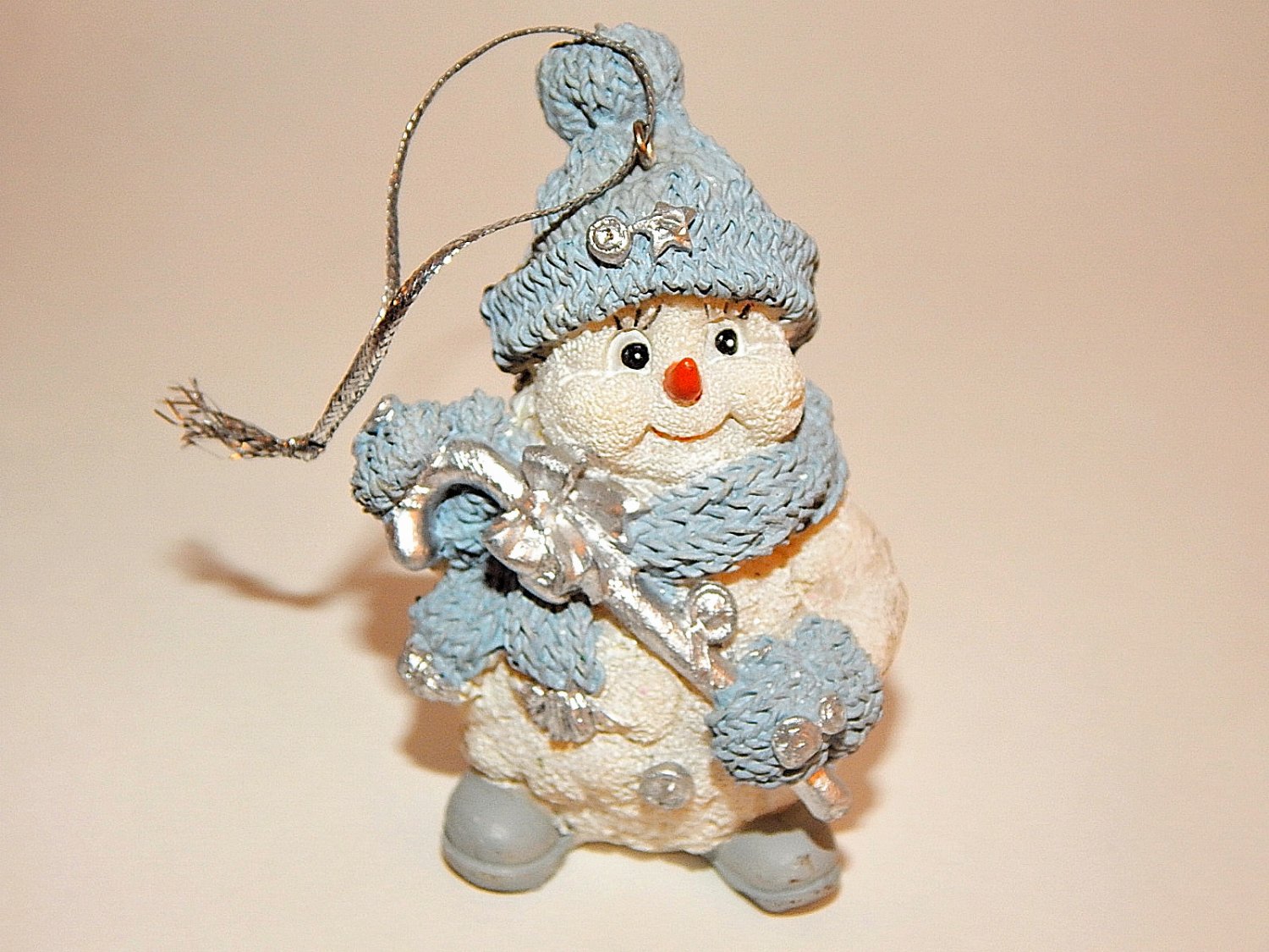 Snowman Christmas Tree Ornament Blue White and Silver Resin Figurine ...