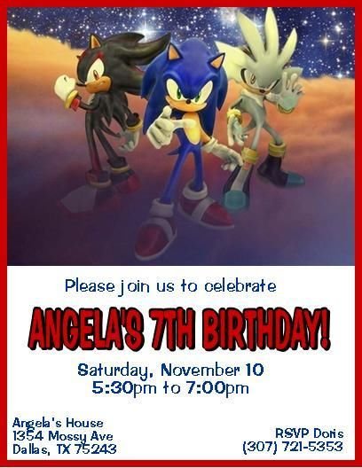 12 Custom Sonic the Hedgehog Invitations ~ Style #1