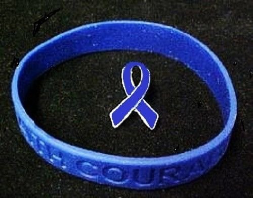 Colon Cancer Awareness March Blue Ribbon Lapel Pin Silicone Bracelet ...