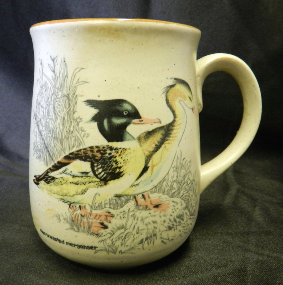 Pottery Red Breasted Merganser Drake Hen Duck Waterfowl Cup Mug Vintage