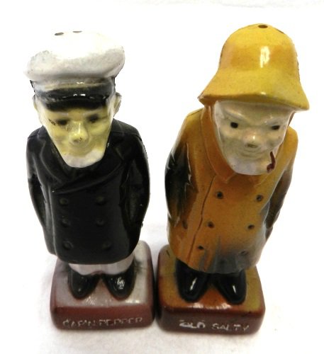 Nautical Old Salty Captain Pepper Watermen Salt Pepper Shaker Set Vintage