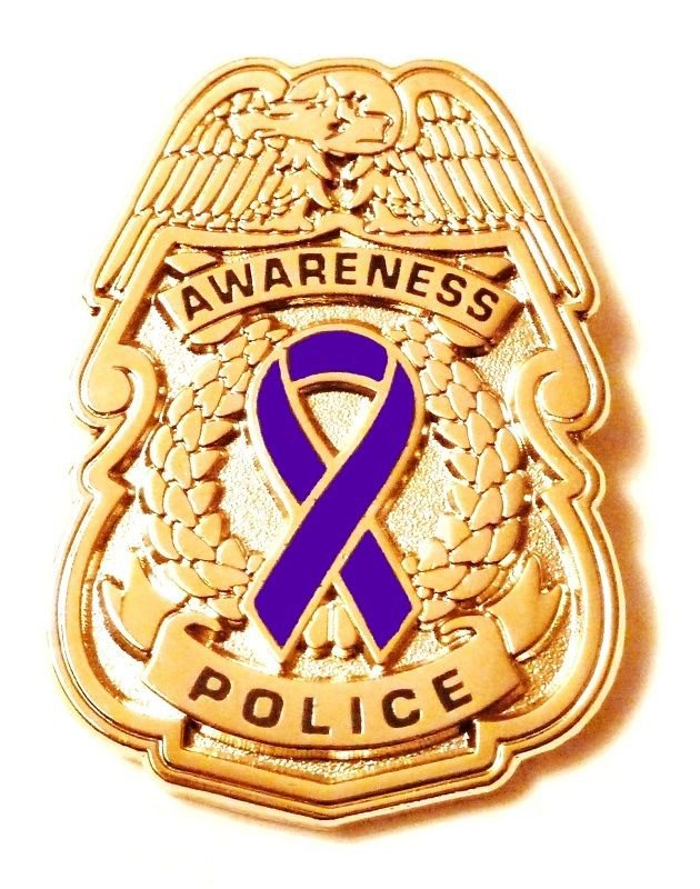 Purple Awareness Ribbon Pin Police Badge Officer Sheriff Cop Cancer ...