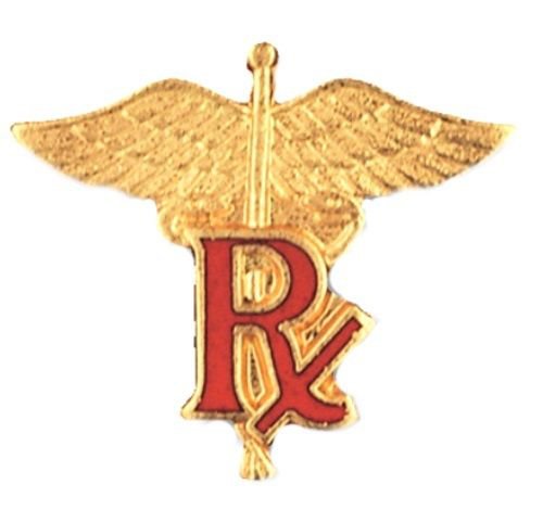 Pharmacist Pharmacy Tech PIN R/X Caduceus Gold Plated Medical Insignia ...