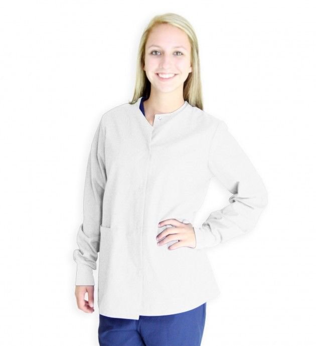 Spectrum Uniforms White Cardigan Warm Up Round Neck Medium Women's 414C New