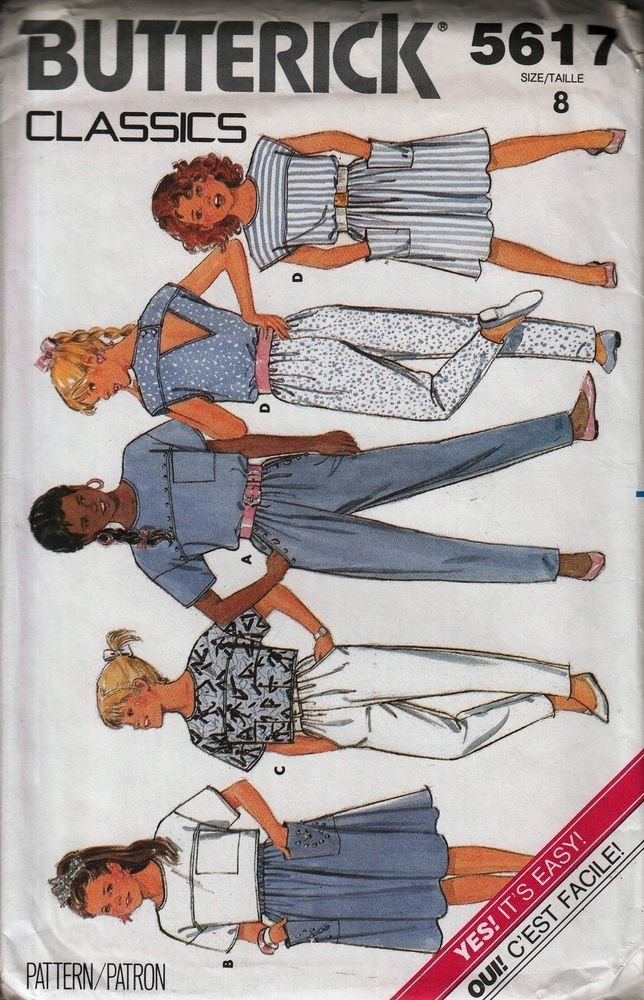 Butterick 5617 Girl's Top, Gathered Skirt, Pants Sz 8 80s Sewing ...