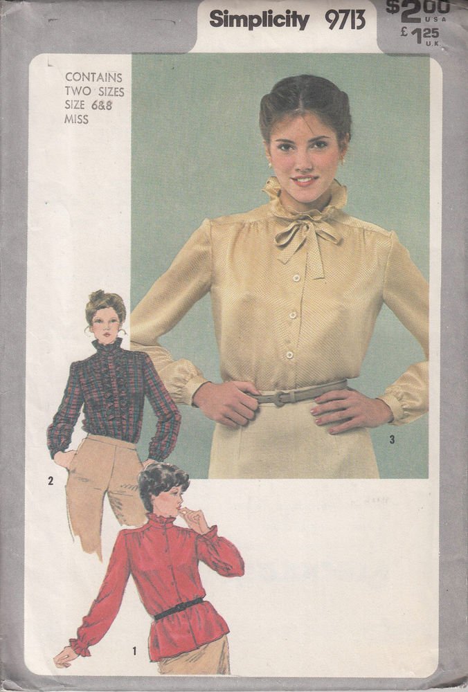 Simplicity 9713-Woman's Blouse Sz 6-8 Vtg 80's Sewing Pattern UNCUT