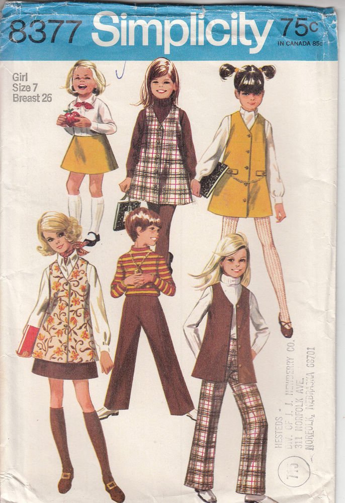 Simplicity 8377-Vtg 70's Girl Jumper, Vest, Skirt, Pants Sewing Pattern ...