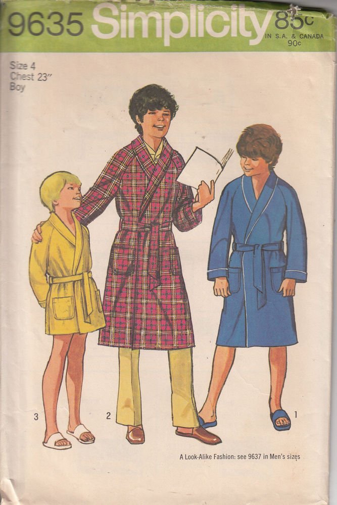 Simplicity 9635-Toddler Boy's Robe Sz 4 Vtg 70's Sewing Patterns
