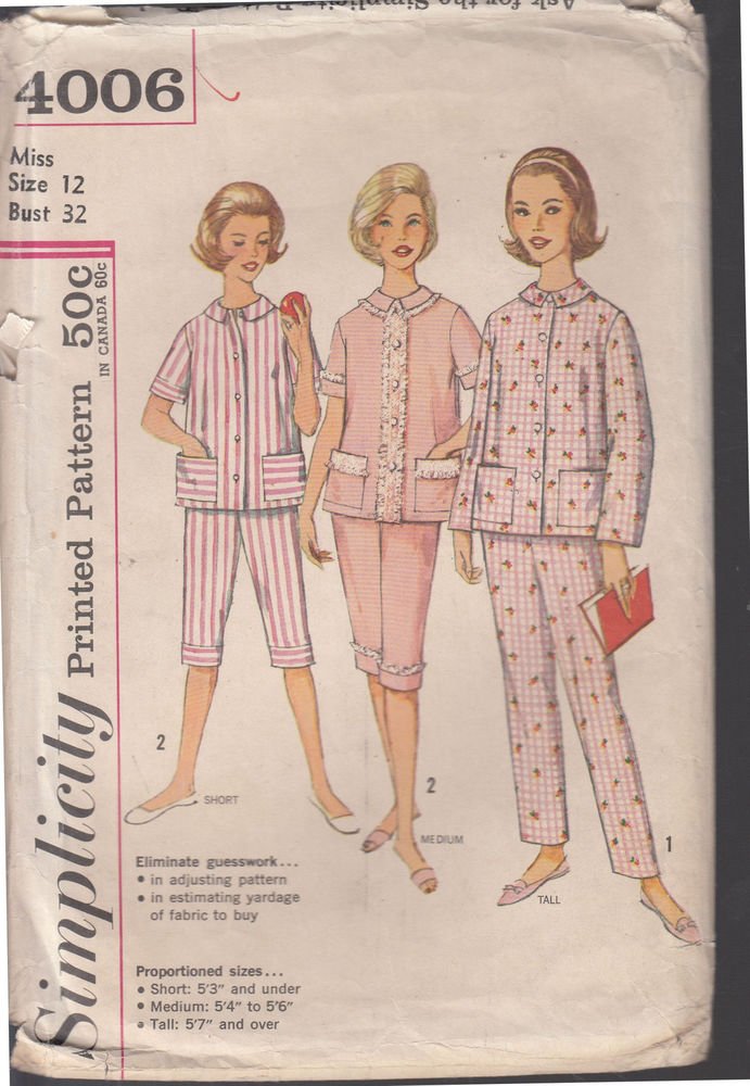 Simplicity 4006-Vtg 60's Woman's Pajamas Sewing Pattern Sz 12