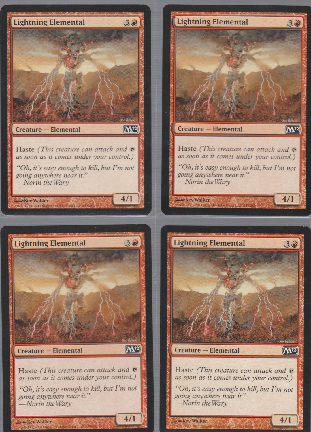 Lightning Elelmental x4 - NM - Magic 2012 - Magic the Gathering