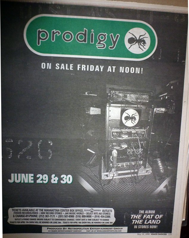 PRODIGY 1998 NYC Newspaper Concert Poster AD