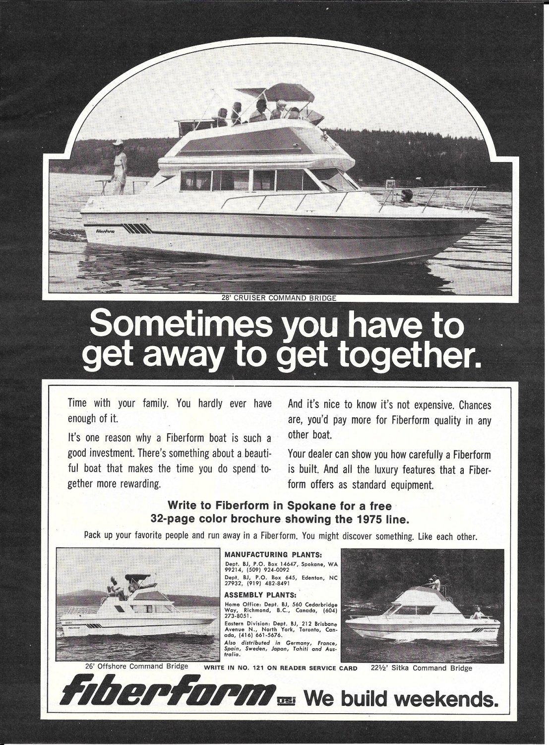 1975 Fiberform Boats Ad- The 28' Cruiser-22.5 Sitka- 26' Offshore