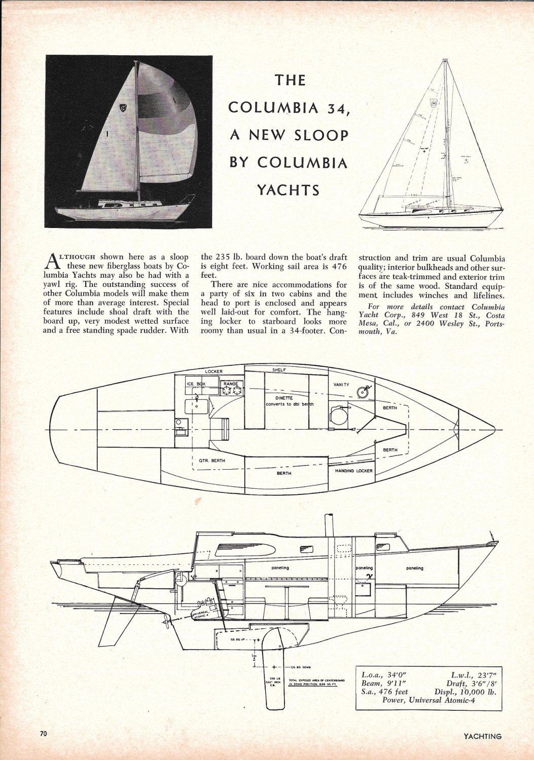 1966 Columbia 34 Sloop Review & Specs- Photo