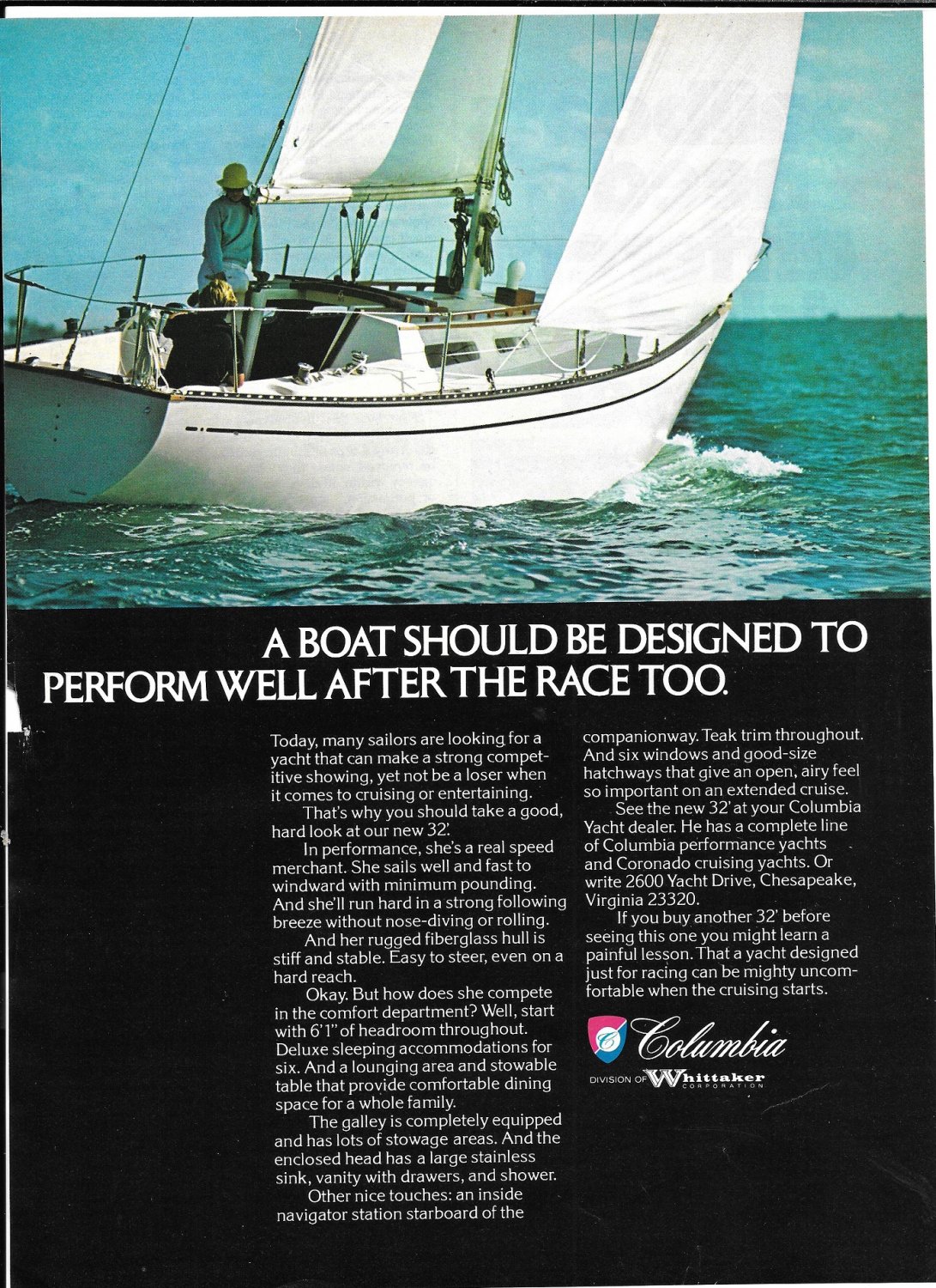 1975 Columbia 32 Yacht Color Ad- Nice Photo