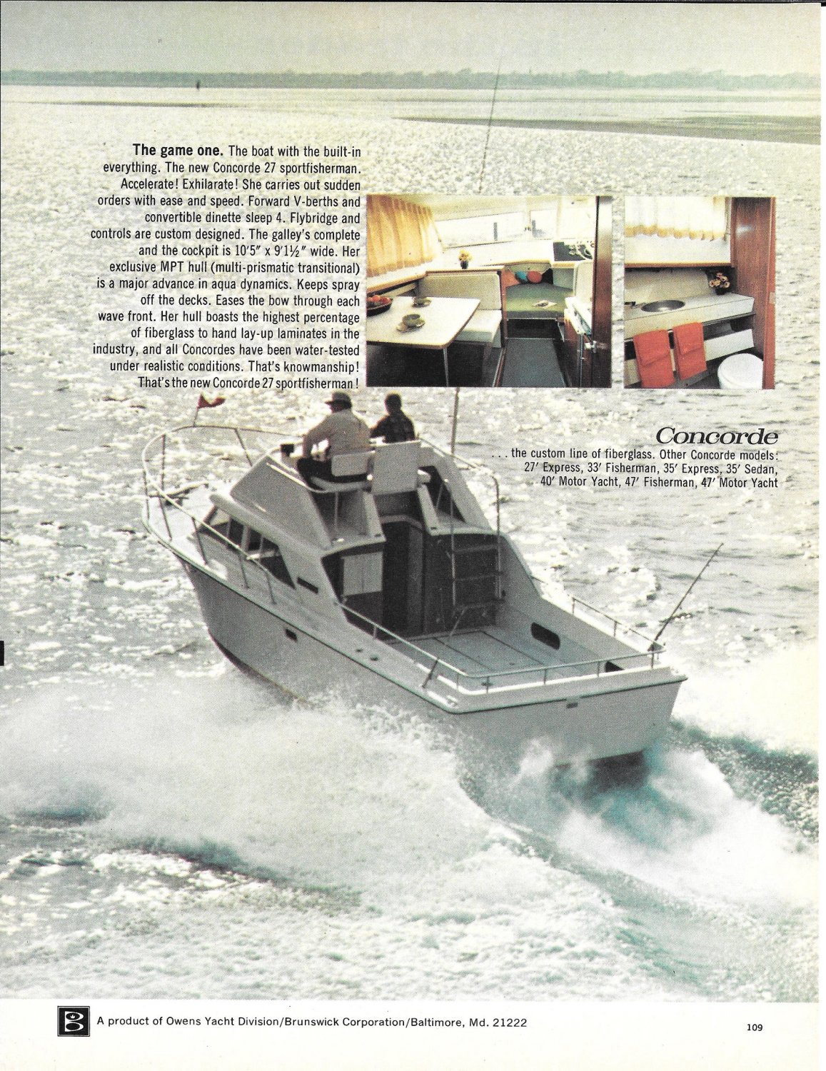 1969 Concorde 27 Sportfisherman Boat Color Ad- Nice Photo