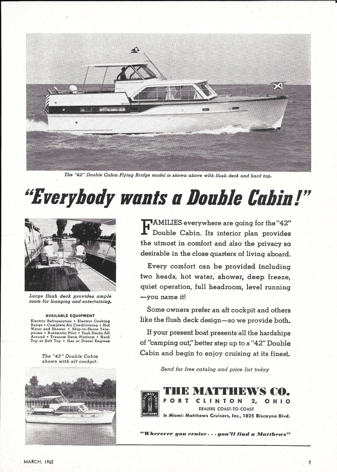 1962 Matthews 42 Double Cabin Flying Bridge Yacht Ad- Nice Photo