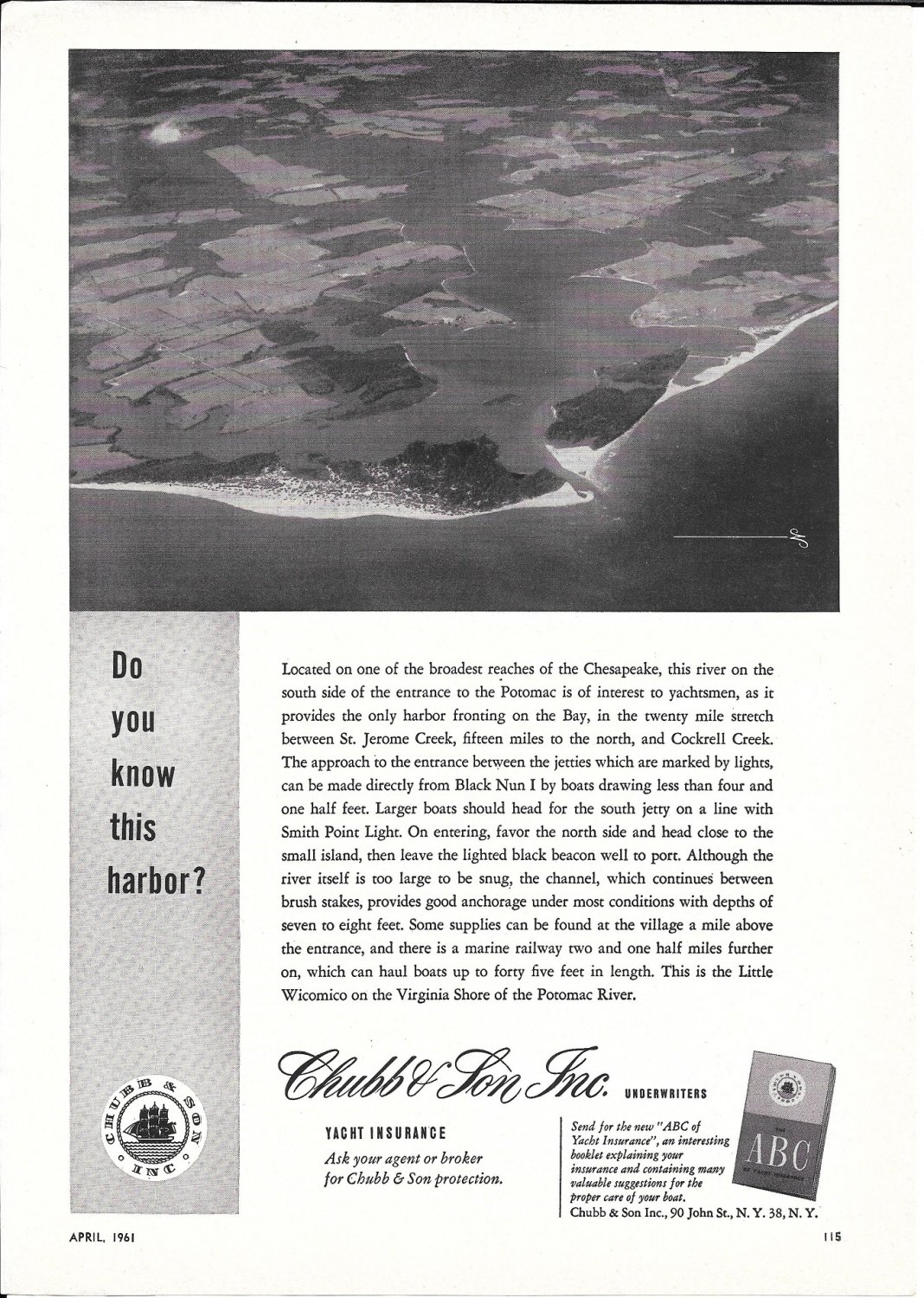 1961 Chubb Insurance Ad- Nice Photo Little Wicomico, Virginia