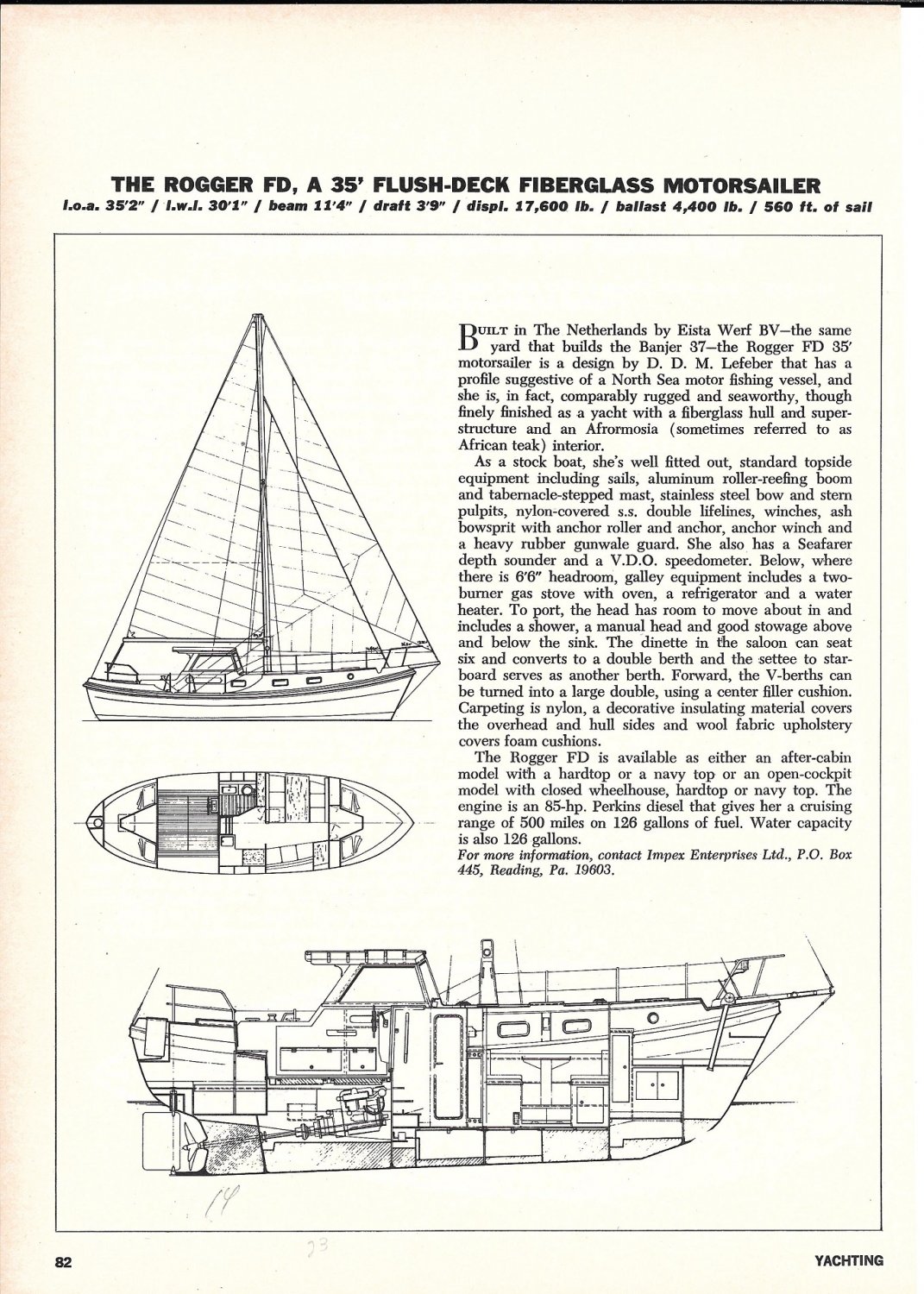 1974 Morgan 51 & Roger FD 35 Motorsailer 2 Page Double Ad- Boat Specs ...