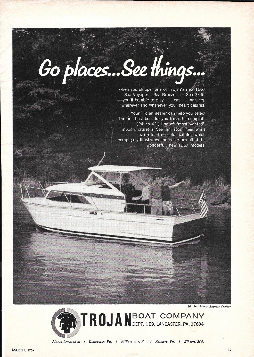 1967 Trojan 26' Sea BreezeExpress Cruiser Boat Ad- Nice Photo