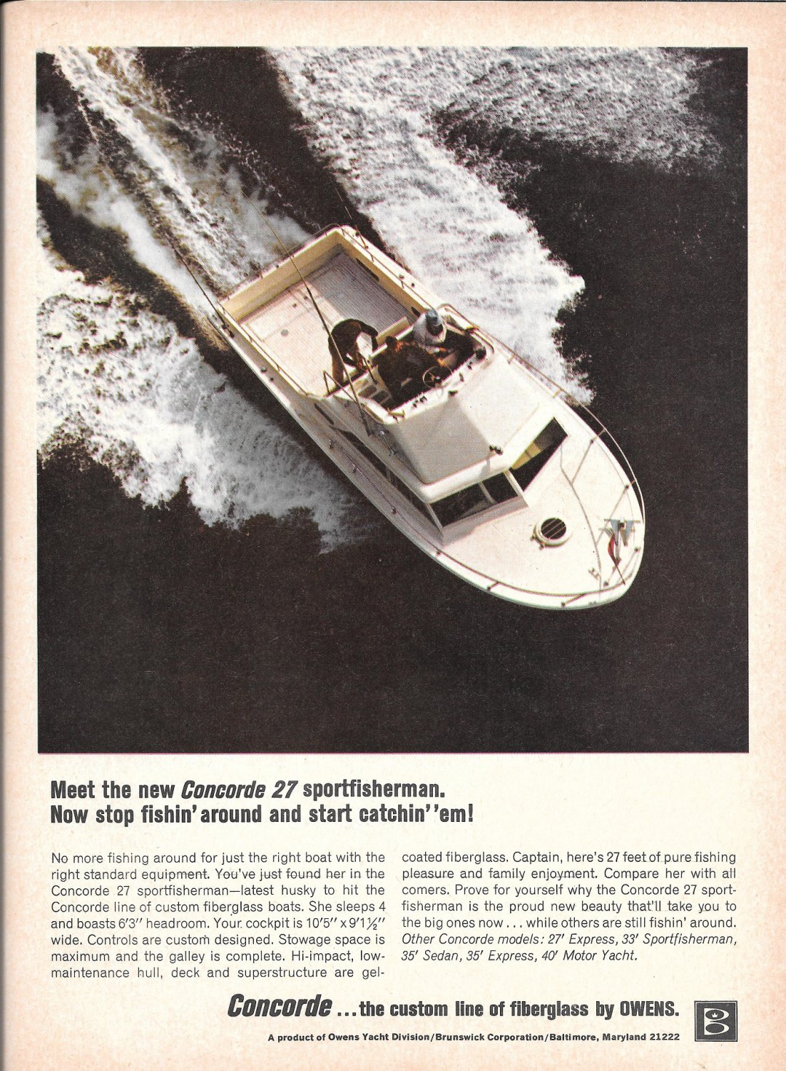 Old Concorde 27 Sportfisherman Boat Color Ad- Nice Photo