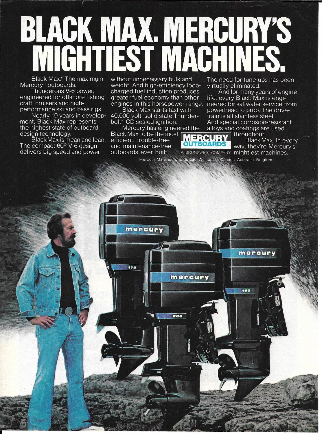 1979 Mercury Black Max Outboard Motors Color Ad- Nice Photo 175- 200-150