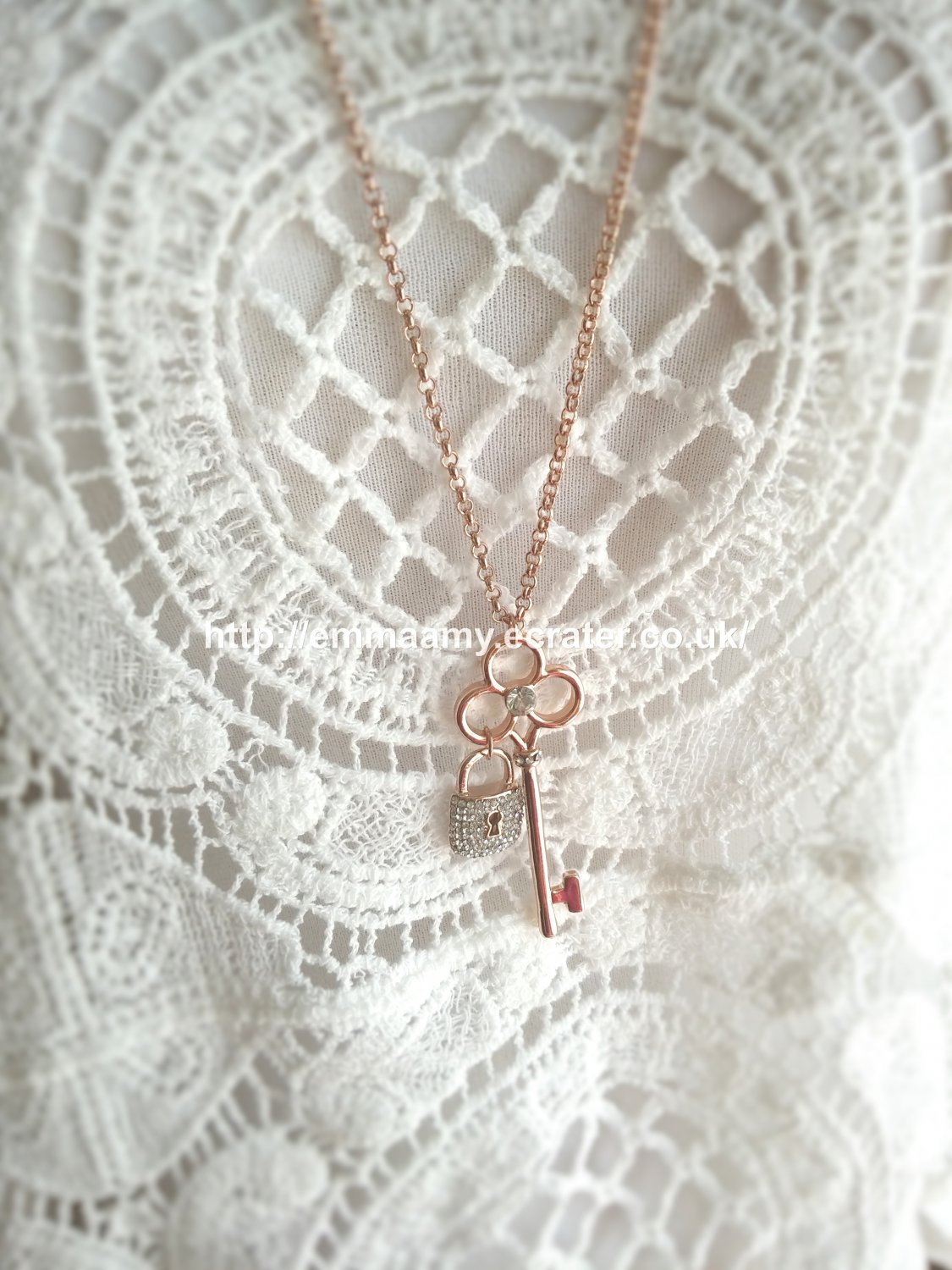 Love Key Delicate Charm Rose Gold Plated Long Necklace