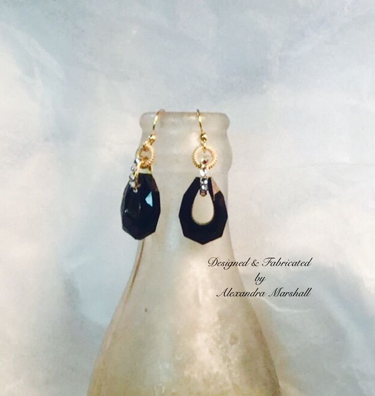 Faceted Black Peek A Boo Teardrop Clear Swarovski Crystal Earrings 29