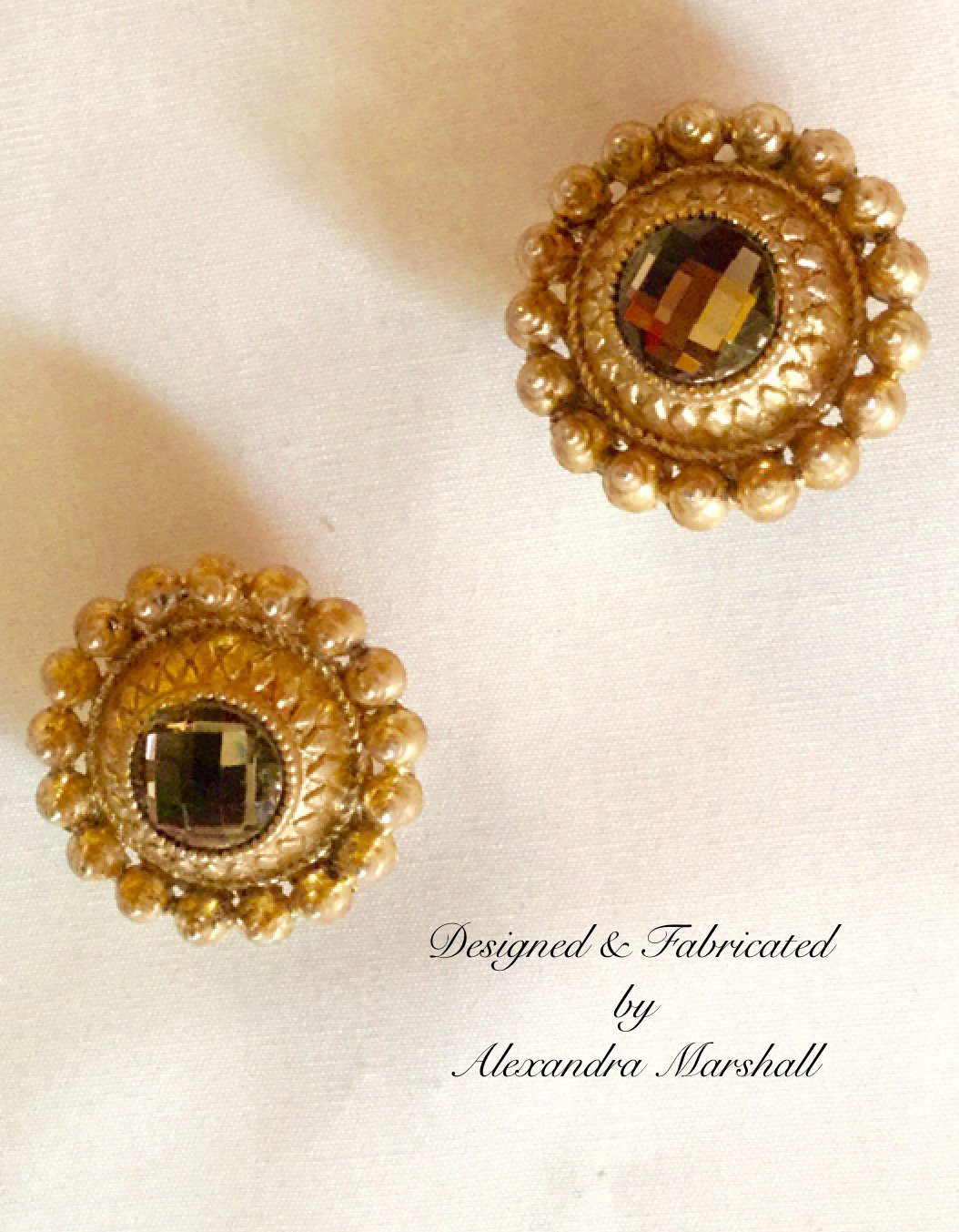 Florentine Gold Finished Domed & Studded Topaz Crystal Clip Earrings