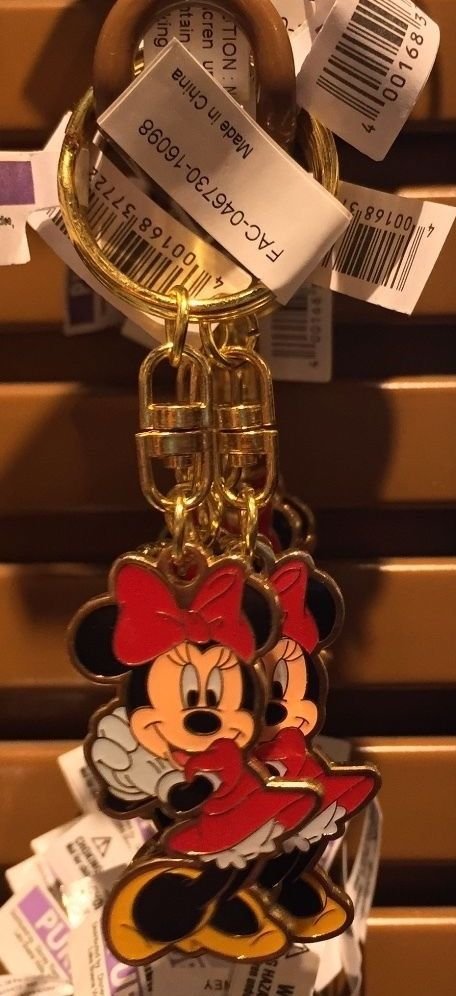 Disney Parks Minnie Mouse Charm Keyring Metal Keychain New