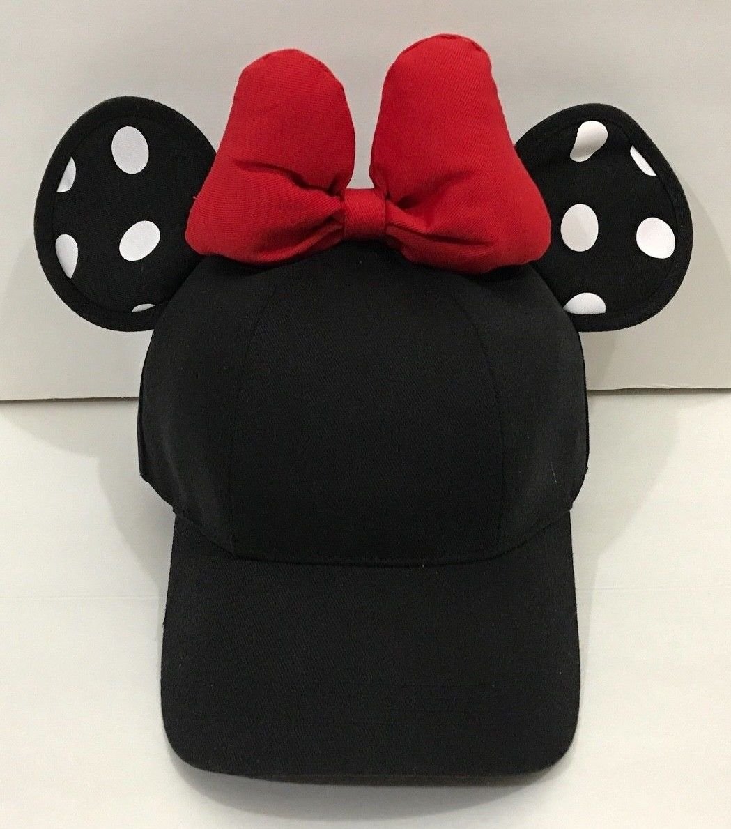 Disney Parks Minnie Mouse Ears Black Snapback W/ Polka Dots Cap Hat New ...