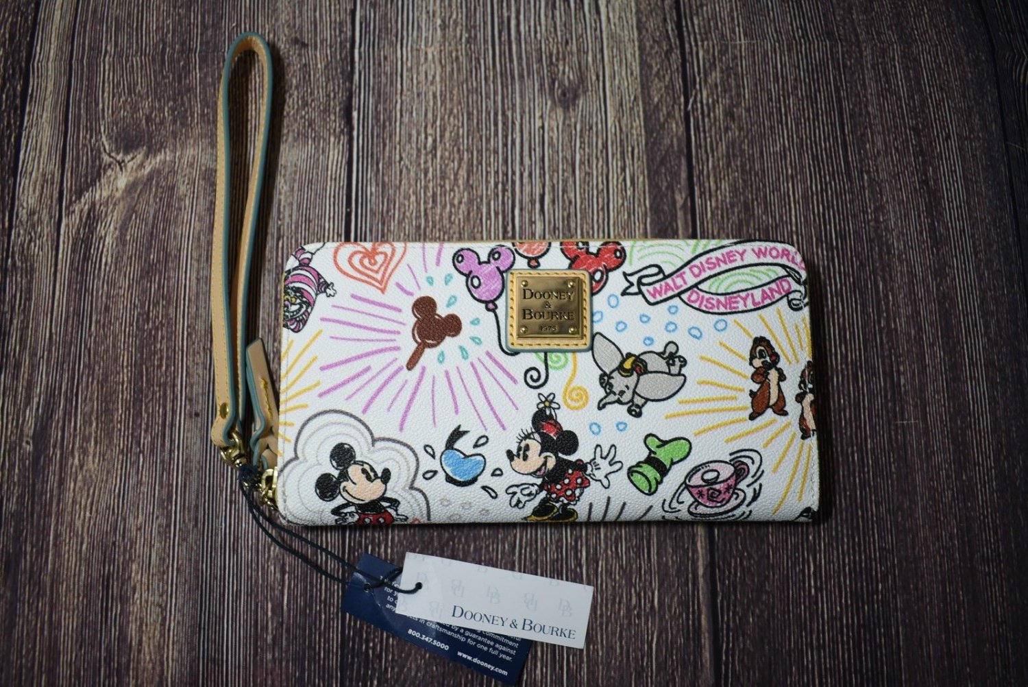 Disney Dooney and Bourke Sketch Wallet Wristlet Zip Mickey Minnie Dumbo