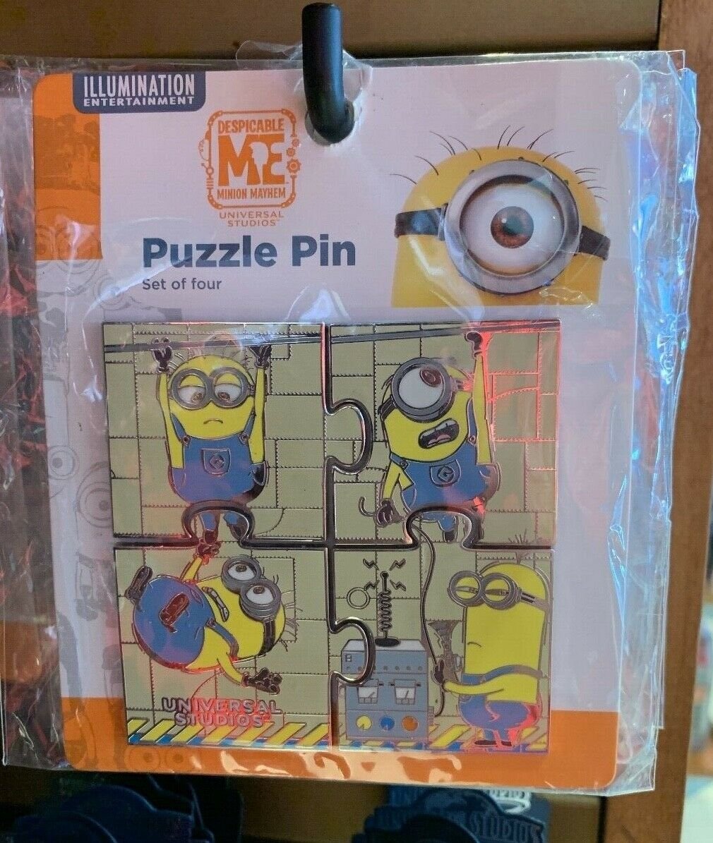 Universal Studios Despicable Me Minion Mayhem 4 Piece Puzzle Pin Set New