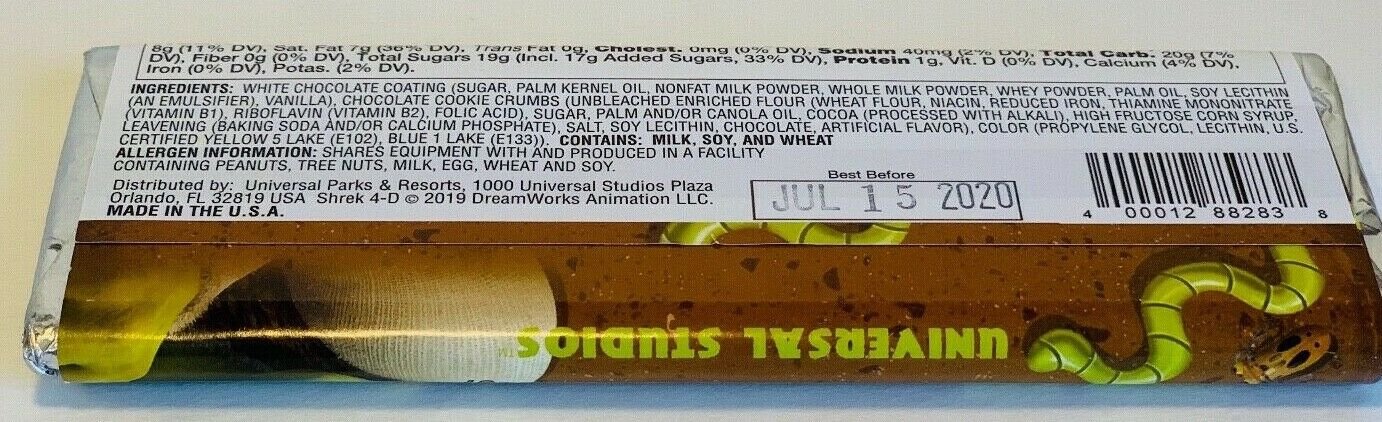 Universal Studios Shrek Cookies N' Creme Swamp Candy Bar (New & Fresh)