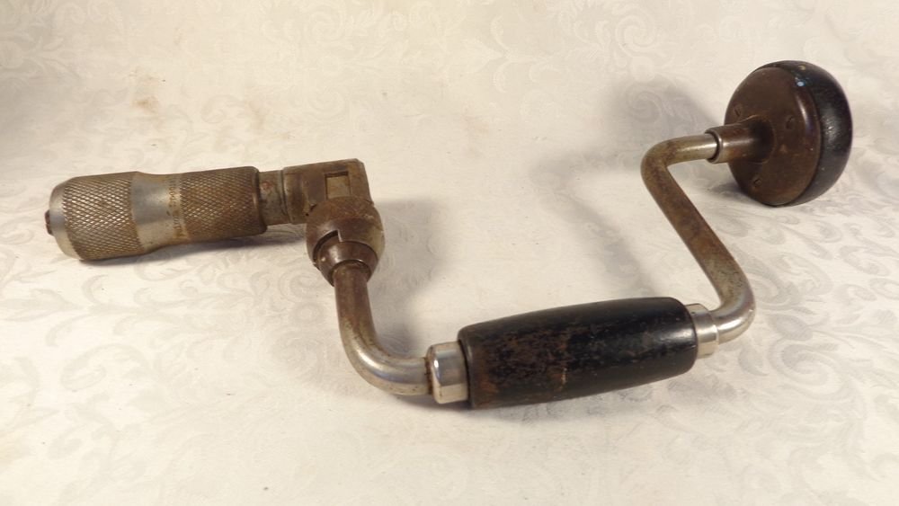 ANTIQUE FULTON SPECIAL WOOD STEEL CRANK HAND DRILL TOOL SCREW DRIVER ...