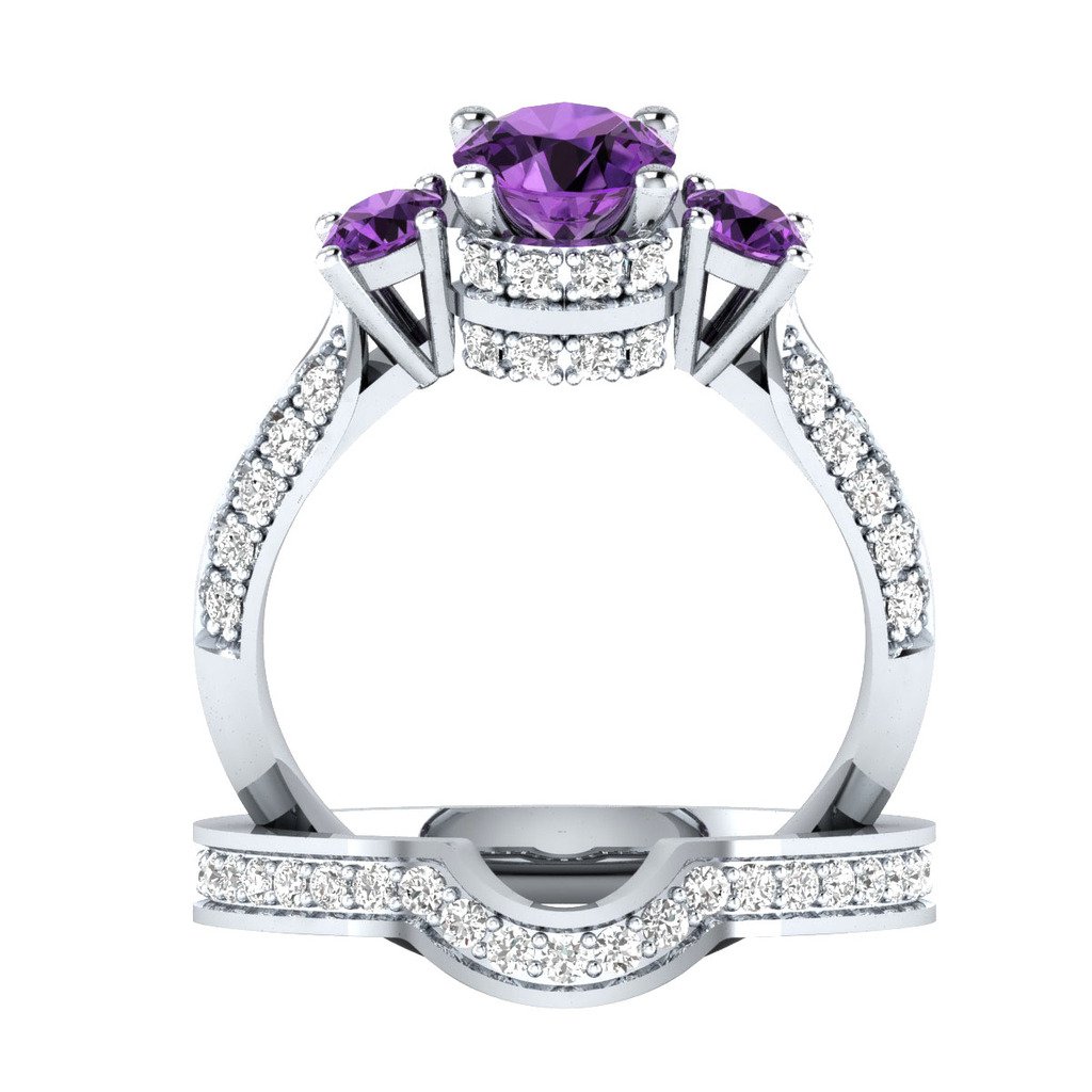 Certified 2.00 ct Natural Diamond & Real Amethyst 10K White Gold Bridal ...