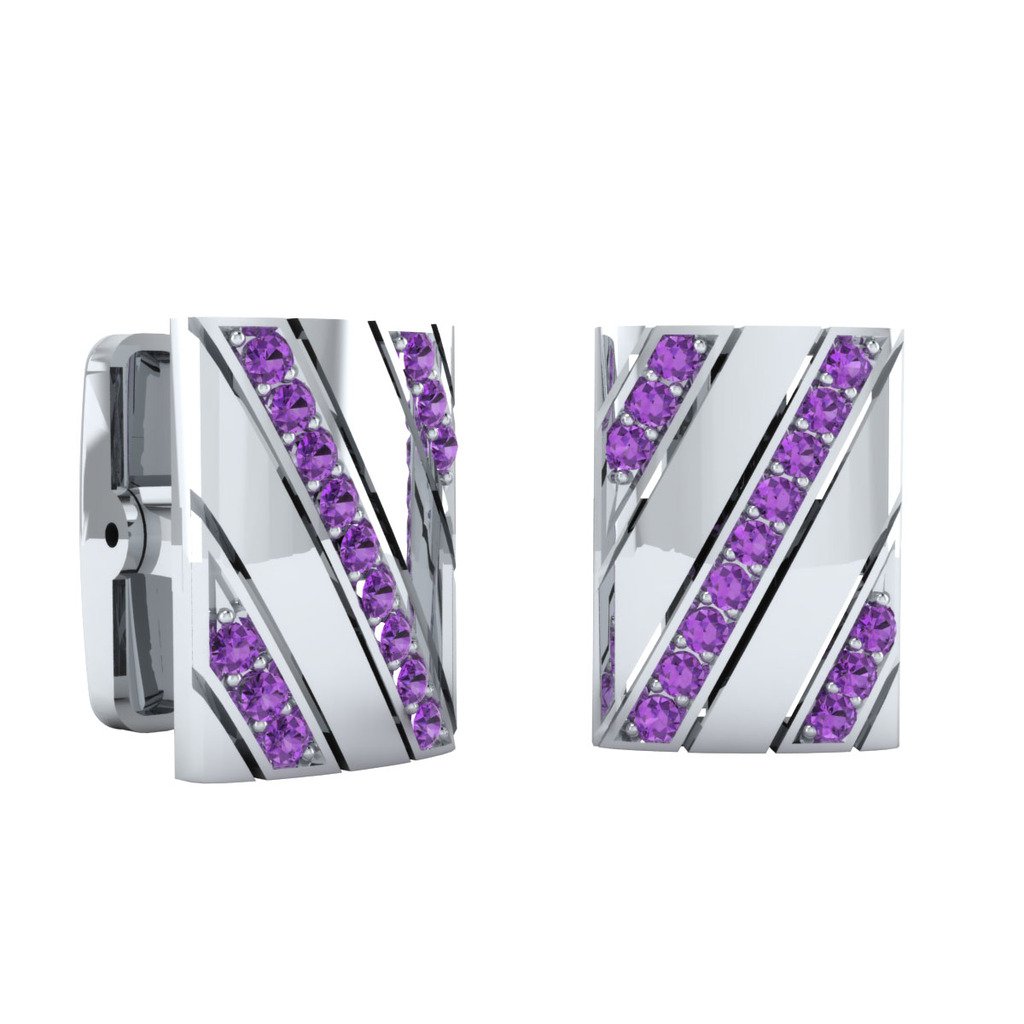 Mens Cufflinks 0.90 ct Round Purple Amethyst in Solid Sterling Silver