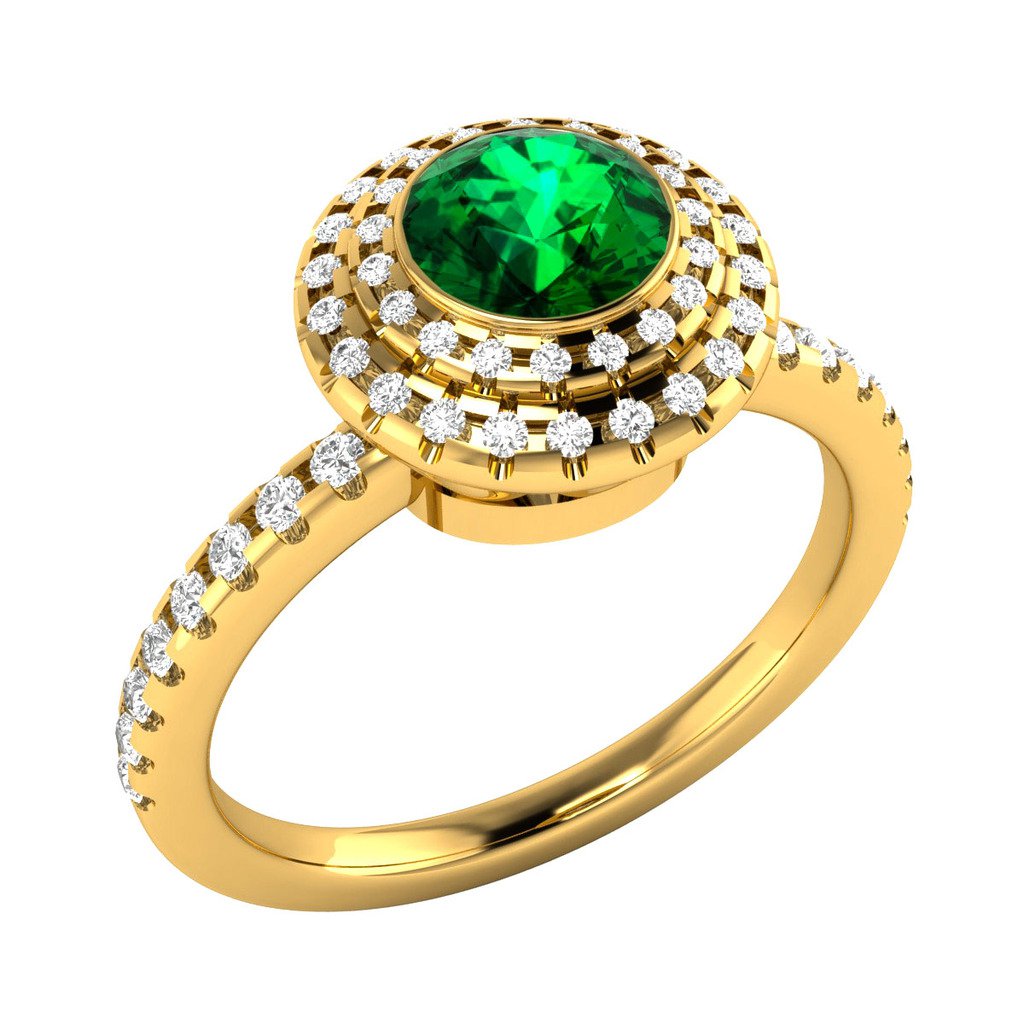 0.90ct Natural Diamond & Real Emerald 14k Gold Halo Engagement Ring Sizable